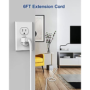 USB Power Strip Surge Protector Long Extension Cord 6 feet, 3 Outlets, 2 USB Ports (2.4A/12W), Overload Protection, Mountable Power Strip for Home Office, 1250W/10A, SGS Listed, White