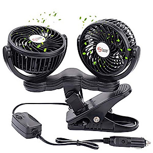 TN TONNY Flexible Dual Head Car Fan, 4 Inches Electric Car Clip Cooling Fans 180° Rotatable, Car Back Seat 12V Air Cooling Fan with Stepless Speed Regulation for SUV, RV, Vehicles