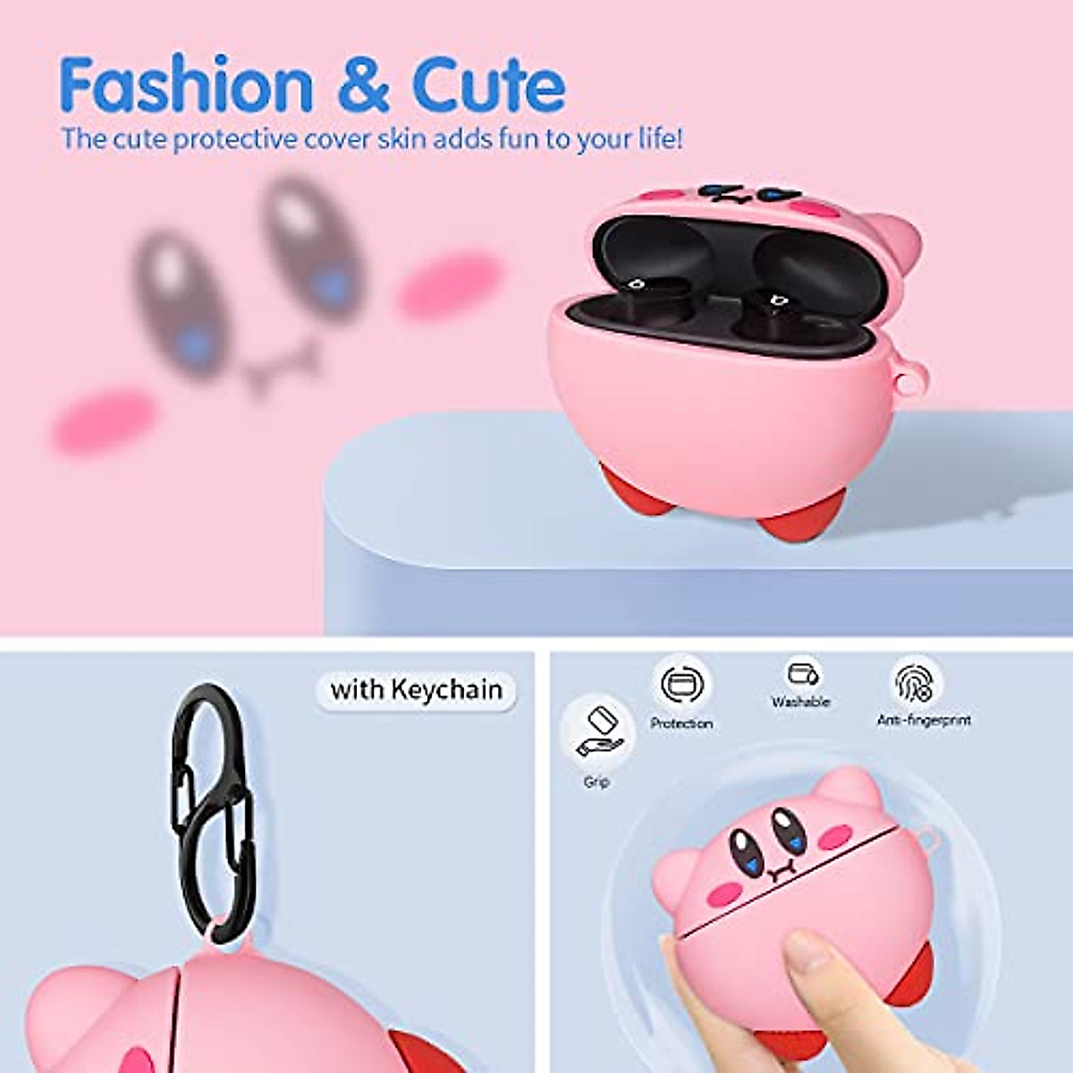 for 2021 Beats Studio Buds Case Cover, AIBEAMER Shockproof Silicone Protective Cute Cover 3D Cartoon Anime Design for Beats Studio Buds Case with Keychain for Girls Kids Women(New Star Kabi Case)