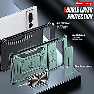 LeYi for Pixel 7 Pro Case: Google 7 Pro Case with Slide Camera Cover, 360 Full Body Military-Grade Protective Heavy Duty with Upgrade Kickstand Case for Google Pixel 7 Pro, Alpine Green