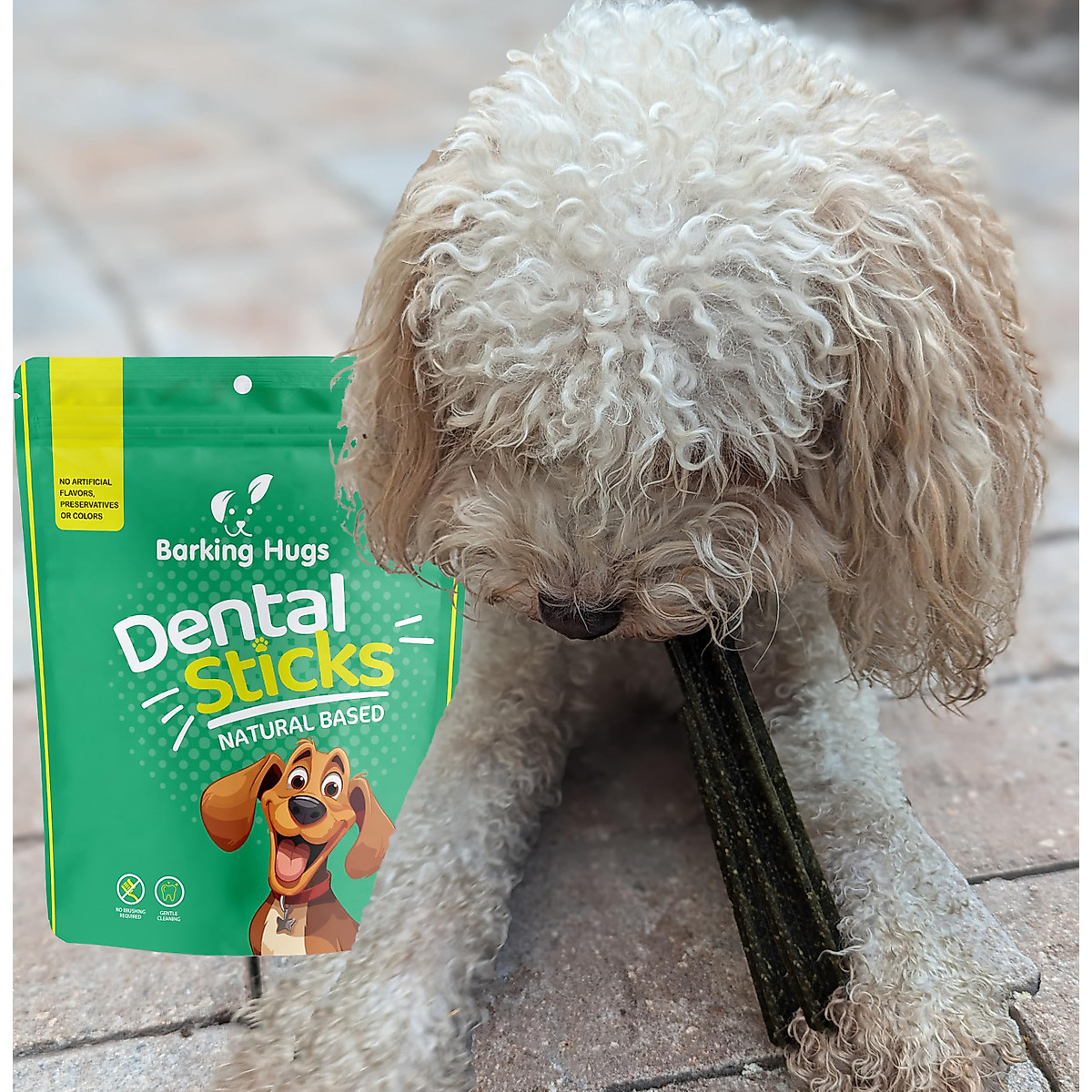 BARKING HUGS Dental Sticks - Natural Dog Dental Treats for Fresh Breath & Clean Teeth, All Natural Dog Breath freshener Dogs, No Grain or fillers, Dental Chews for Dogs with Peppermint Oil