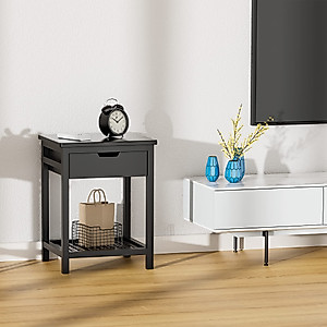 WTZ Nightstand, End Table, Bamboo Night Stand Bedside Table, Side Table with Drawer for Bedroom, Living Room, Lounge, Space Saving, Easy Assembly, NS-538 Black (1, Black)