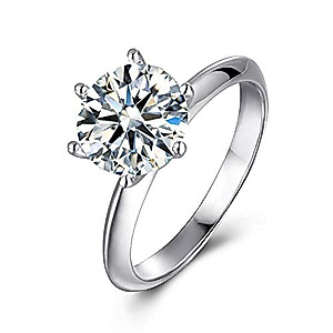 TwoBirch 3 Carat Moissanite Solitaire Engagement Ring in Platinum Plated Silver (Certified, 9 MM) SIZE 8