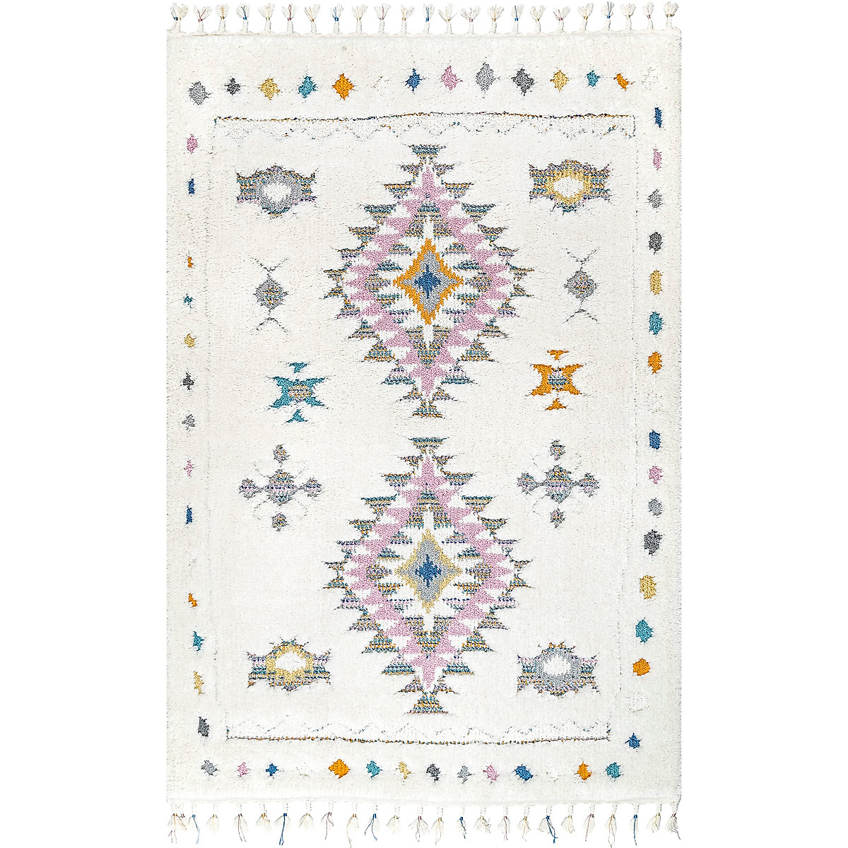 nuLOOM Jocelyn Tribal Shag Tasseled Area Rug, 3x5, White