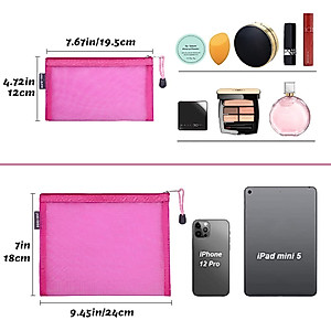 besharppin 6 Pack Mesh Cosmetic Bags, Nylon Makeup Pouches with Zipper for Home Office Purse Diaper Bag (Rose)