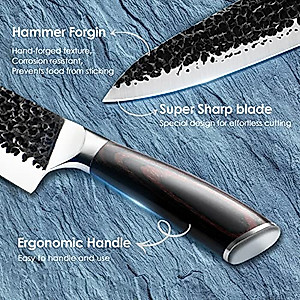 Chef Knife,8 Inch Professional Kitchen Knife, Japanese AUS-10 High Carbon Steel Sharp Meat Cutting Knife,Multi-Purpose Cooking Knife,Hammered Finish Chopping Knife with Ergonomic Handle and Gift Box