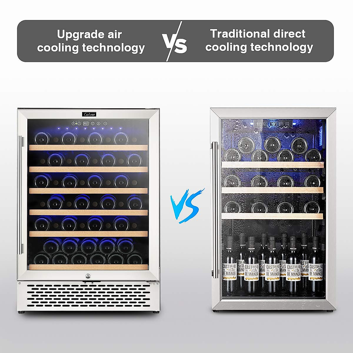 COLZER Premium 24 Inch Wine Cooler, 51 Bottle Wine Fridge with 2 Locks Humidity Control Intelligent Digital Upgrade Compressor Built in or Freestanding Wine Cellars for Home Office Bar