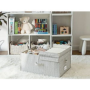 StorageWorks 55L Closet Storage Organizer With Handles, Canvas Basket With Lid, Double-Open Lid, Gray and White Stripes, Extra Large