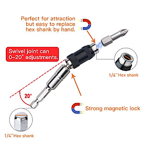3 Packs Magnetic Swiveling Bit Tip Holder, 1/4'' Magnetic Rotary Drill Holder, Flexible Pivot Bit Holder - 20 Degree Bendable Magnetic Swivel Bit Holder by Jake Secer for Tight Spaces