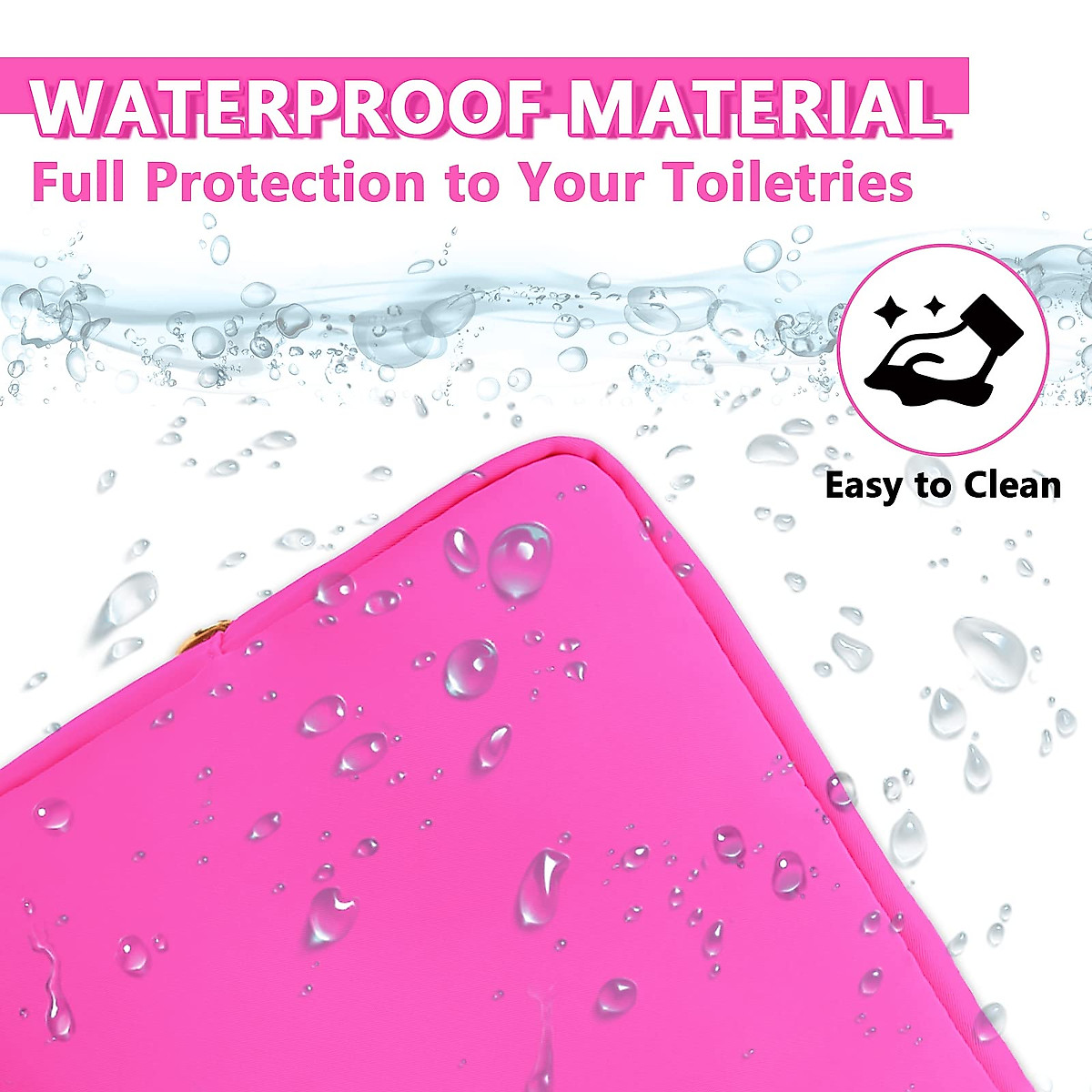 UIXIZQ Waterproof Large Makeup Bag Pouch,Nylon Women Travel Toiletry Storage Bag Preppy Cosmetic Bag for Girls,Big Makeup Organizer Bag Cute Zipper Pouch Bag for Sport Work Gift(Large-Hot Pink)