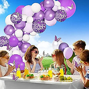 Purple Balloons Garland Arch Kit for Butterfly Baby Shower Decorations for Girl,8 Pcs Butterfly Stickers Lavender Purple Confetti Metallic Balloon for Birthday Wedding Party Decoration