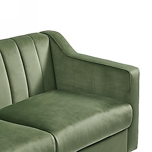 Gecheer Mid Century Modern Chesterfield Sofa Couch, Comfortable Upholstered Sofa with Velvet Fabric and Wooden Frame and Wood Legs for Living Room/Bed Room/Office Green -3 Seats