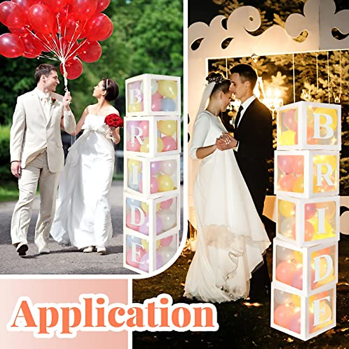 Sratte Balloon Box with Letters and Numbers Clear Blocks Boxes with LED Lights for Shower Party Decorations Birthday Wedding Graduation Party Supply, No Balloons(White, Warm White,8 Pcs)