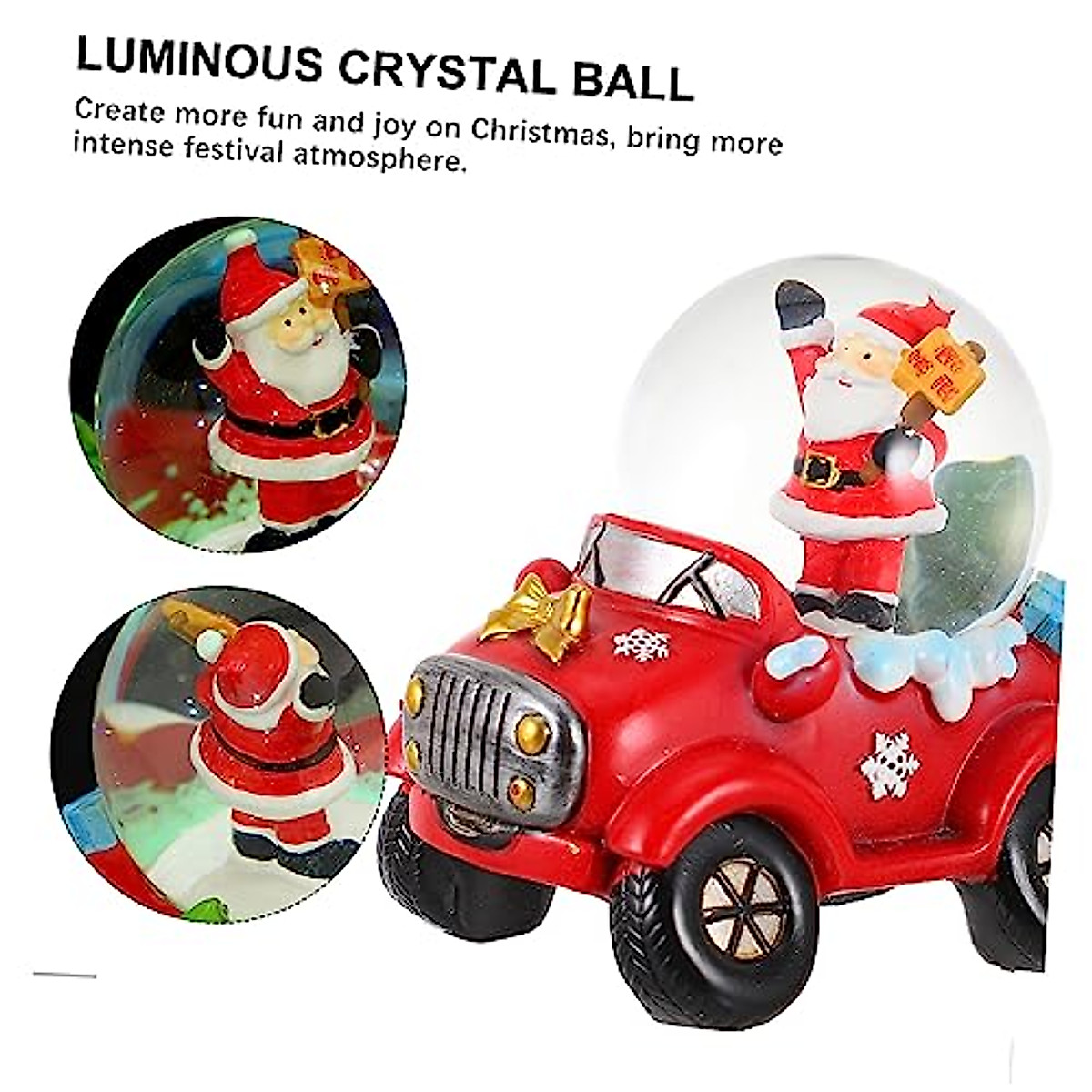 VOSAREA 3 pcs Christmas Crystal Ball Table top Decor Christmas Ornament Decor for Table Christmas Water Snow Globe Gifts for Cars Christmas Globe Decor Resin Luminous Crystal Ball Shine