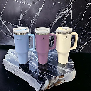 J.J. INNOVATIONS 40oz Stainless Steel Vacuum Insulated Tumbler with Lid, Sorbet, Handle, Sorbet Cap & Protection Set, Long Hours Cold or Hot Temperature, No Sweating, Portable Tumbler. (CREAM)