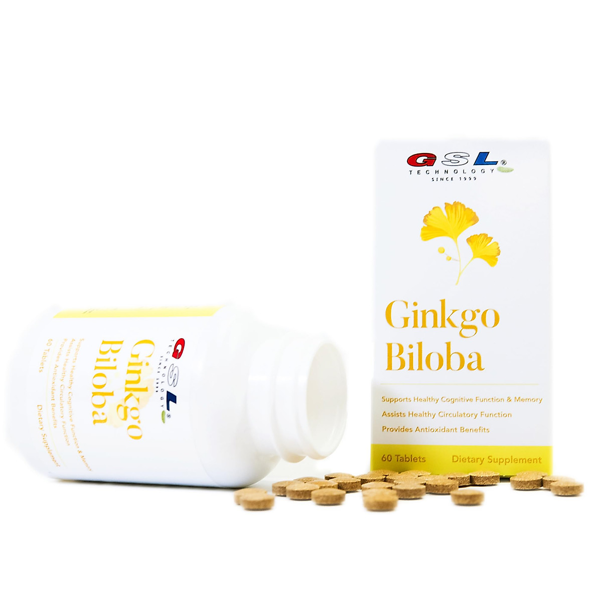 GSL Technology Ginkgo Biloba | 60MG of Ginkgo Biloba 50:1 Extract (Equivalent to 3000MG Per Tablet) | Made in USA (60 Tablets)