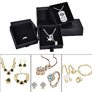 12 Pack Set Cardboard Drawer Display Jewelry Boxes, driew 3.5x3.5 1.4inch Black Gift Boxes Thick Paper Box Bulk Jewelry Gift Packaging Gift Case Sponge Insert and Lids Small Kraft Paper Box for Rings Pendants Earrings Necklaces