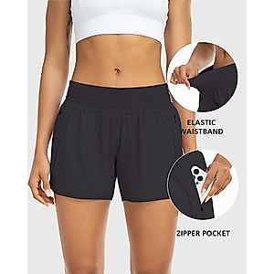 YEZII Athletic Shorts for Women with Pockets High Waist Running Workout Shorts Gym Yoga White Summer Shorts Black-L