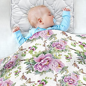 Coikll Purple Flowers Birds Baby Blanket Cotton Cozy Throw Blanket Warm Nursery Swaddle Receiving Toddler Blankets 30" x 40