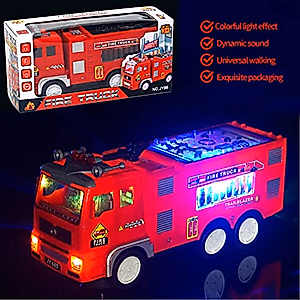 Ynanimery Electric Fire Truck Car Toy with 4D Lights and Sounds, Realistic Firetruck Toys for Toddlers Kids Boys Girls, Bump and Go Car Toy for Imaginative Play
