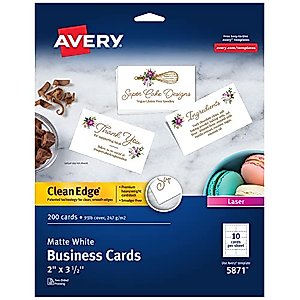 Avery Clean Edge Printable Business Cards with Sure Feed Technology, 2" x 3.5", White, 200 Blank Cards for Laser Printers (5871)