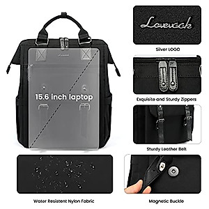 LOVEVOOK Laptop Backpack for Women, Teacher Nurse Bag Work Travel Computer Backpacks Purse,Water Resistant Daypack with USB Charging Port, 15.6 inch Black