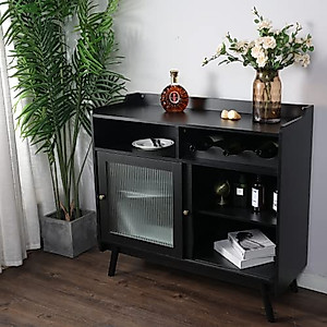 YUSING Buffet Cabinet with Storage, Sideboard Cabinet with Moru Tempered Glass Door, Coffee Bar Cabinet, Coffee Station, Accent Cabinet with Wine Rack for for Kitchen, Living Room, Entryway