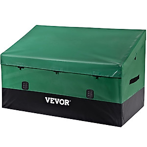 VEVOR Outdoor Storage Box, 150 Gallon Waterproof PE Tarpaulin Deck Box w/Galvanized Frame, All-Weather Protection & Portable, for Camping, Garden, Poolside, and Yard, Black & Green