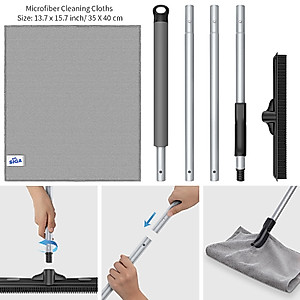 MR.SIGA Pet Hair Removal Rubber Broom with Built in Squeegee, 2 in 1 Floor Brush for Carpet, 62 inch Adjustable Handle, Includes One Microfiber Cloth for Floor Dusting
