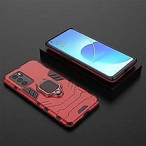 SATURCASE Case for Oppo Reno 6 Pro 5G, Ring Kickstand Hybrid 2 in 1 [PC & Silicone] Dual-Layer Bumper Shockproof Protective Cover for Oppo Reno 6 Pro 5G (HZ-Red)