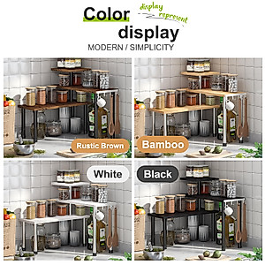 BMOSU Kitchen Corner Shelf Countertop Organizer with Hooks Adjustable Spice Rack Corner Display Rack Shelf Cabinet Counter Shelves(Bamboo)