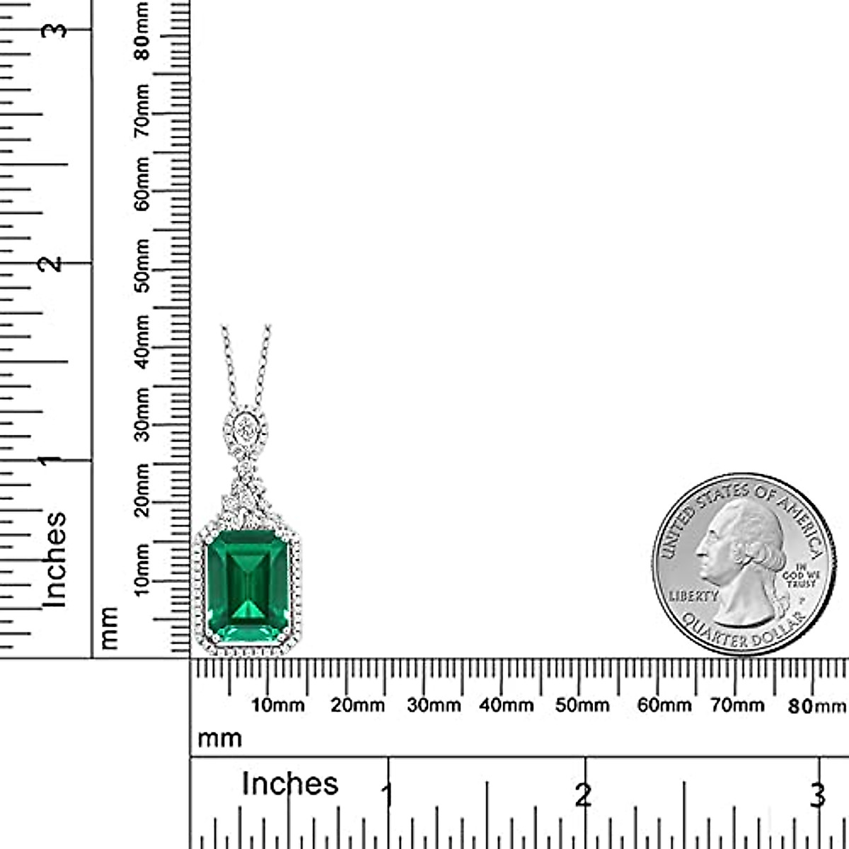 Gem Stone King 925 Sterling Silver Green Simulated Emerald Pendant Necklace For Women (7.10 Cttw, Emerald Cut 14X10MM, with 18 Inch Silver Chain)
