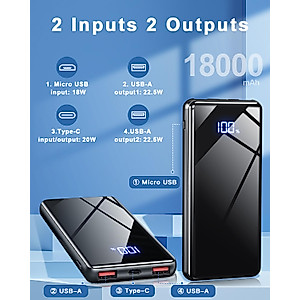 YILANS Portable Charger, 18000mAh USB C Power Bank, 22.5W Fast Charging Battery Pack with Digital Display, Slim Portable Phone Charger for iPhone 15 14 13 12 Samsung Google LG AirPods iPad