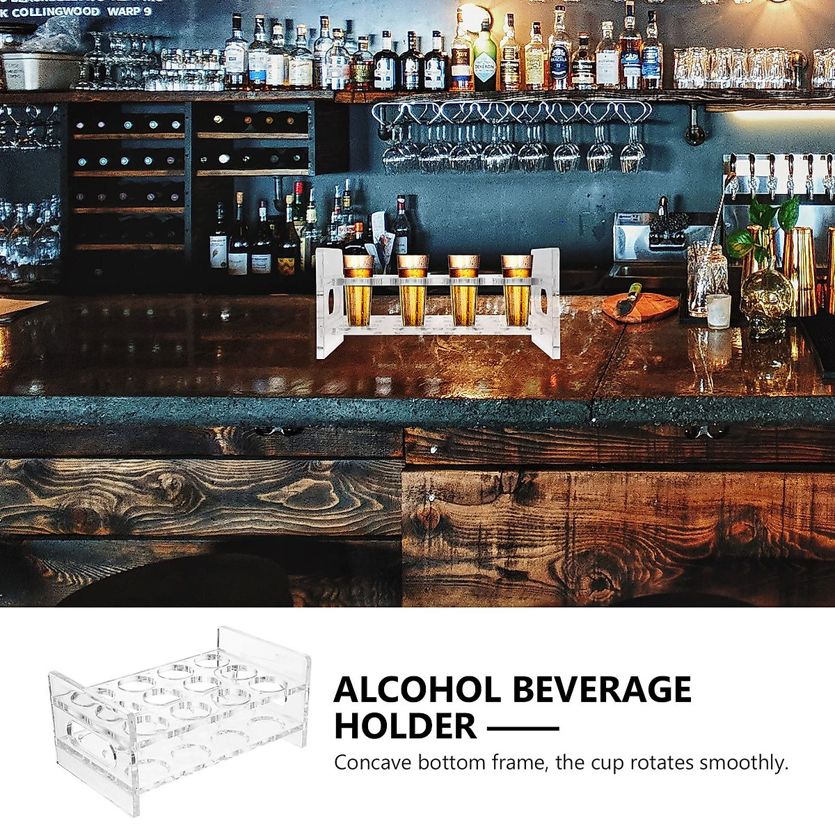 HEMOTON 12 Round Holes Shot Glasses Holder Acrylic 3 Rows Wine Glass Cup Rack Organizer Drinkware for Whiskey Liqueurs Barware Bar Exhibition Wedding Party Festival