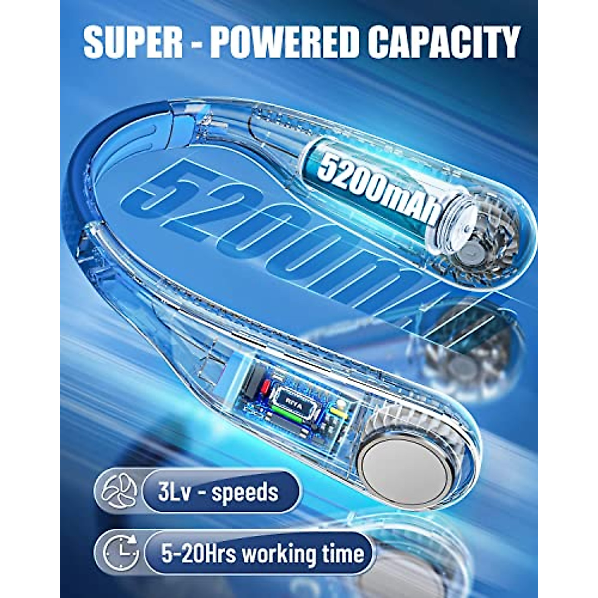 RIYA Bladeless Neck Fan - 5200mAh Personal Portable Air Conditioner - 360° Cooling Wearable Fan - Low Noise, Up to 20Hrs Rechargeable Battery for Travel Outdoor, Camping, Office