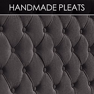 PaPaJet King Bed Frame Velvet Upholstered Bed with Deep Button Tufted/No Box Spring Needed/Easy Assembly/Dark Grey