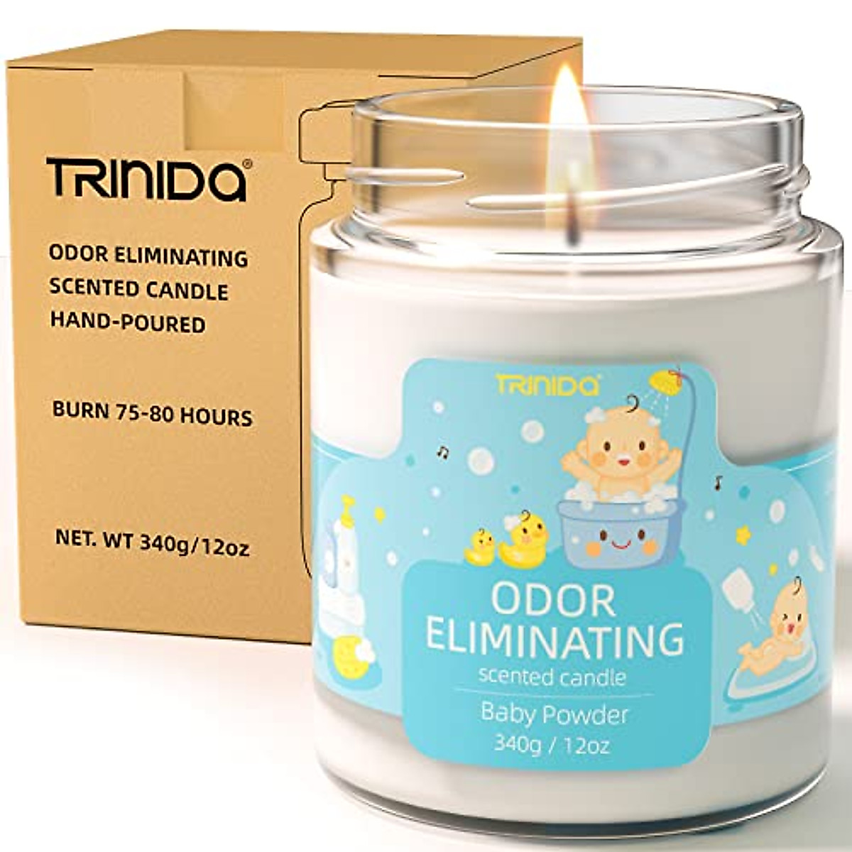 TRINIDa Baby Powder Odor Eliminating Candles for Home Scented, Eliminates 99% of Pet, Smoke, Food and Other Smells Quickly, Highly Fragranced Candle, Premium Soy Candles Gift Set for Women
