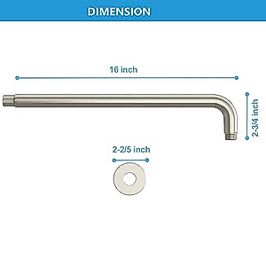 Lordear Shower Arm 16 Inch Shower Extension Arm Brushed Nickel T304 Stainless Steel Long Shower Head Extension Tube, Shower Extender Arm with Flange, Shower Head Pipe