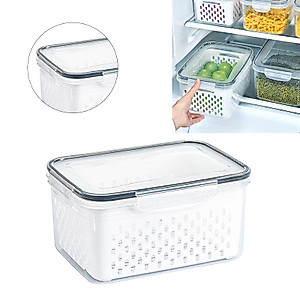 Fruit Storage Container for Fridge, Vegetable Produce Storage Saver Containers with Lid for Refigerator, Food Storage Containers with Colander, Plastic Fresh Keeper for Fruit Vegetable(3300ML)