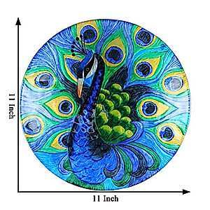 VCUTEKA Bird Bath Hanging for Outdoor Glass Small Bird Feeder Bowl Garden Decoration 11 Inch Peacock (Peacock)