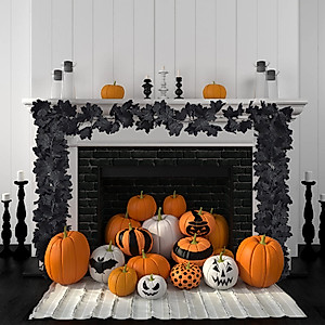 IWNTWY 3 Pack Fall Leaves Garland, Artificial Autumn Hanging Maple Leaf Vines Foliage Garland for Halloween Party Front Door Home Fireplace Decor (Black, 5.5Ft/Pack)