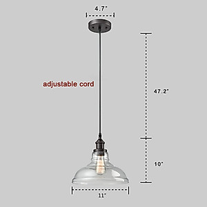 CLAXY Ecopower Industrial Edison Vintage Style 1-Light Pendant Glass Hanging Light Kitchen Island Dining Pendant Lighting
