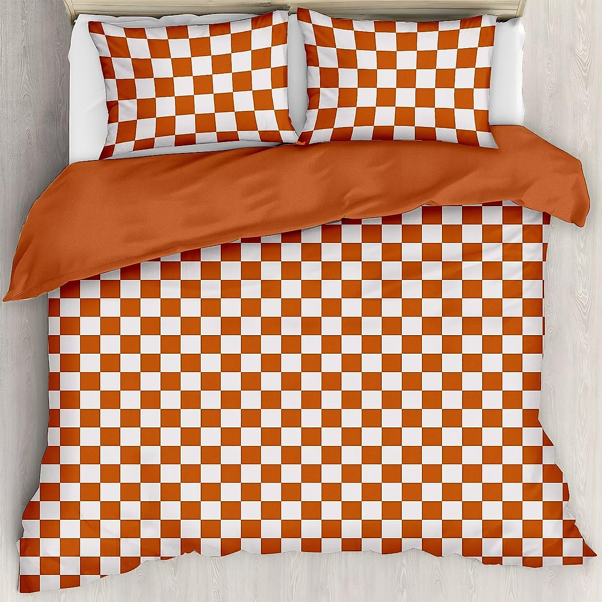 Duvet Cover Full Size - Orange Plaid Full Duvet Cover Set Women Girls,Full Size Duvet Cover Full Abstract Checkered Bedding Set, 3 Pieces, 1 Comforter Duvet Cover Full Size 80"x90"and 2 Pillowcases