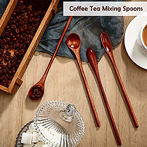 Wooden Coffee Spoons Long Handle Wooden Mixing Spoon Long Handle Wooden Teaspoon Handmade Wood Stirring Spoon for Kitchen Stirring (6)