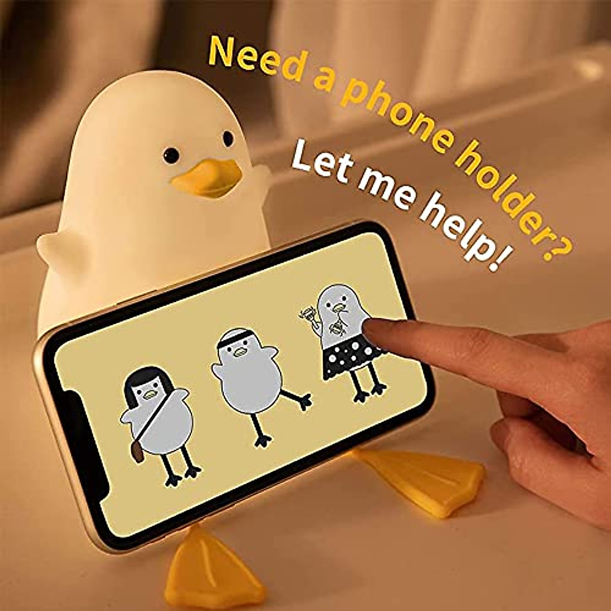 Crtivetoys Cute Seagull Night Light for Kids Animal Silicone Nursery LED Table Lamp Children's Dimmable Baby's Room Decoration Bedside Touch Timer Table USB Charger Cartoon Duck Night Light