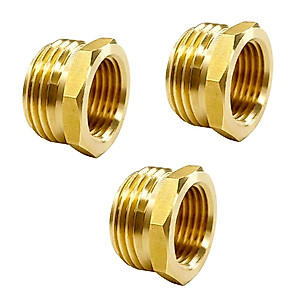 GESHATEN 3/4” GHT Male x 1/2” NPT Female Connector, Brass Garden Hose Fitting, Adapter, Industrial Metal Brass Garden Hose to Pipe Fittings Connect (3 Pack)