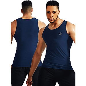 NELEUS Men's 3 Pack Compression Tank Top Tight Muscle Shirts,5074,Black (Grey)/Slate Gray/Navy,US L,EU XL