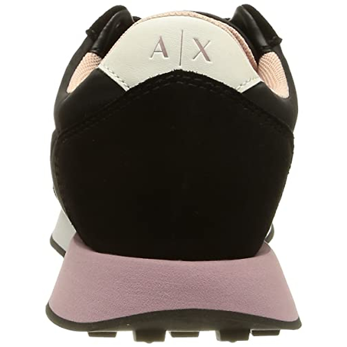 A|X Armani Exchange Women's Contrasting Lettering Logo Lace Up Sneaker with Suede Detailing, Black+Rose, 6