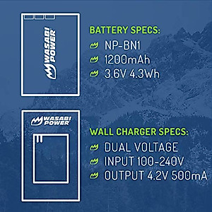 Wasabi Power Battery (2-Pack) and Charger for Sony NP-BN1 and Sony Cyber-shot DSC-QX10, DSC-QX100, DSC-T99, DSC-T110, DSC-TF1, DSC-TX5, DSC-TX7, DSC-TX9, DSC-TX10, DSC-TX20, DSC-TX30, DSC-TX55, DSC-TX66, DSC-TX100V, DSC-TX200V, DSC-W310, DSC-W320, DSC-W33