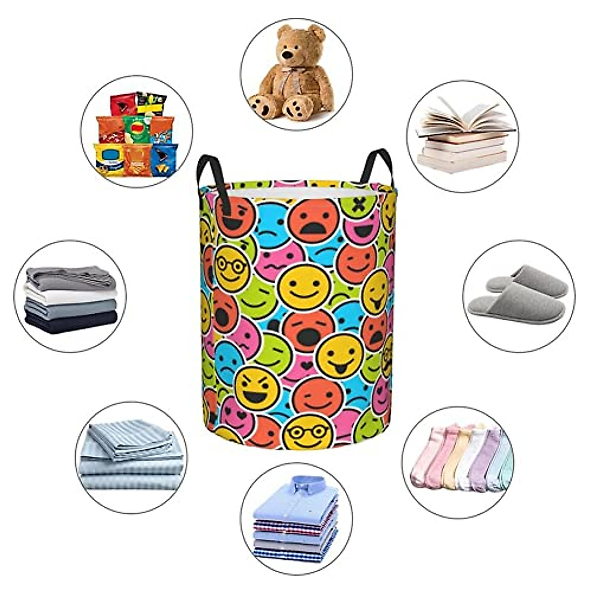 Pulinzy Smiley Face Waterproof Collapsible Laundry Hamper, Dirty Clothes Laundry Basket, Decorative Basket Bin Storage Organizer for Home/Dorm/Bathroom/Nursery Room/Toy Collection